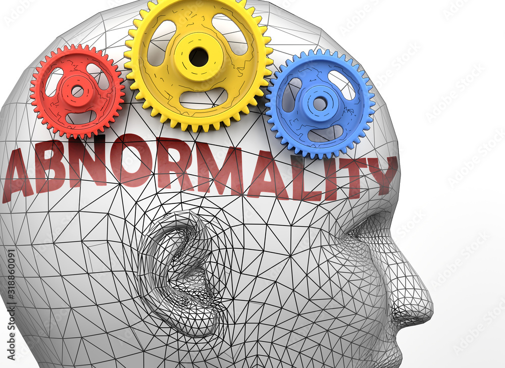 Abnormality and human mind - pictured as word Abnormality inside a head ...