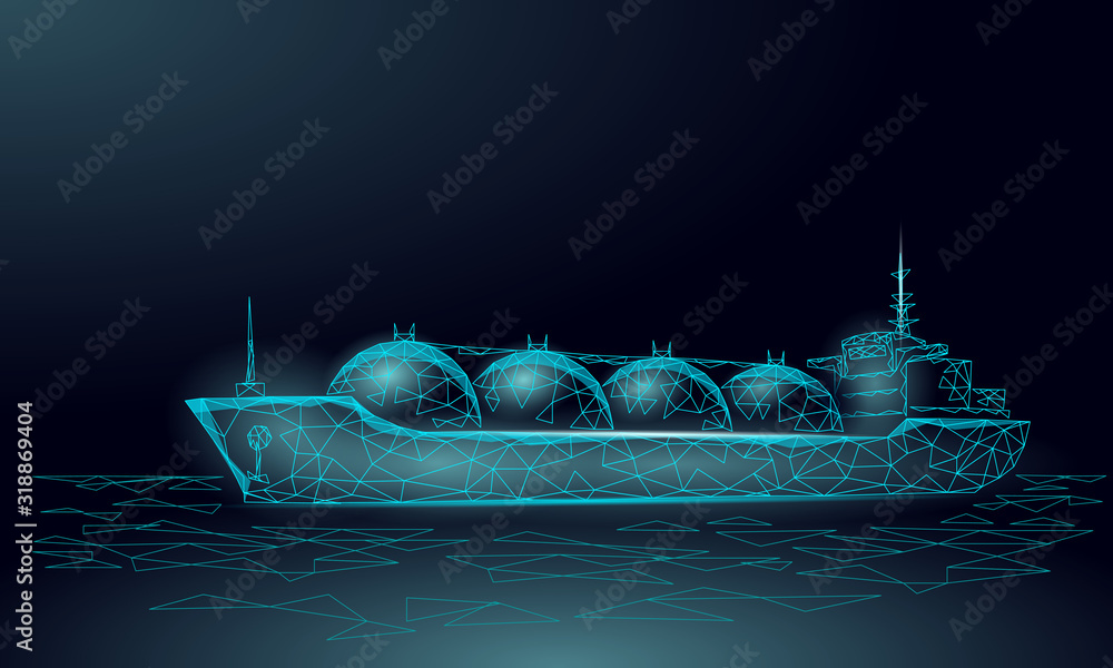 Tanker ship liquified gas transportation symbol. 3D low poly industrial ...