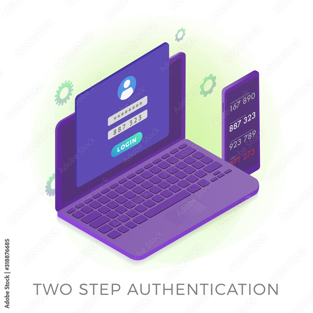 2fa Two Step Authentication 2 Steps Verification Secure Password Concept Isometric Laptop And