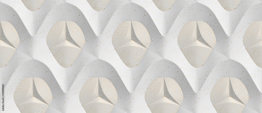 3D pattern of white with gold dots in the form of hexagon tiles ...