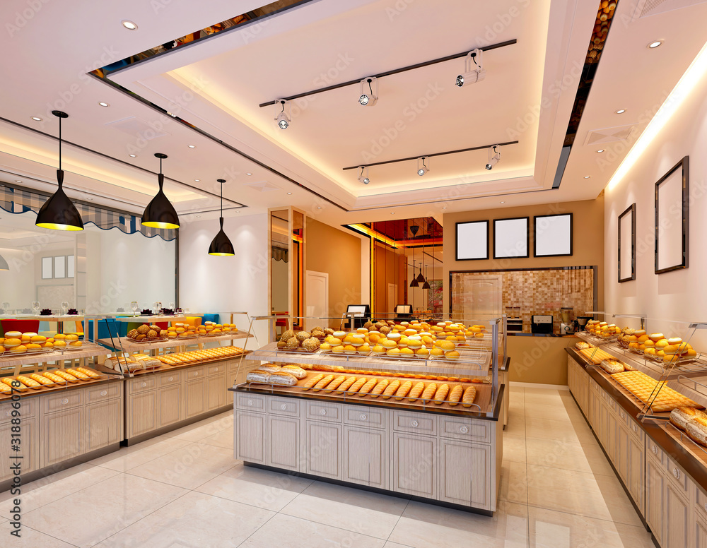 3d render of bakery cafe restaurant Stock Illustration | Adobe Stock