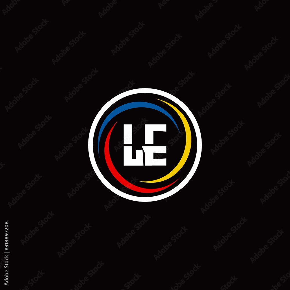 LE logo monogram isolated on circle shape with 3 slash colors rounded ...