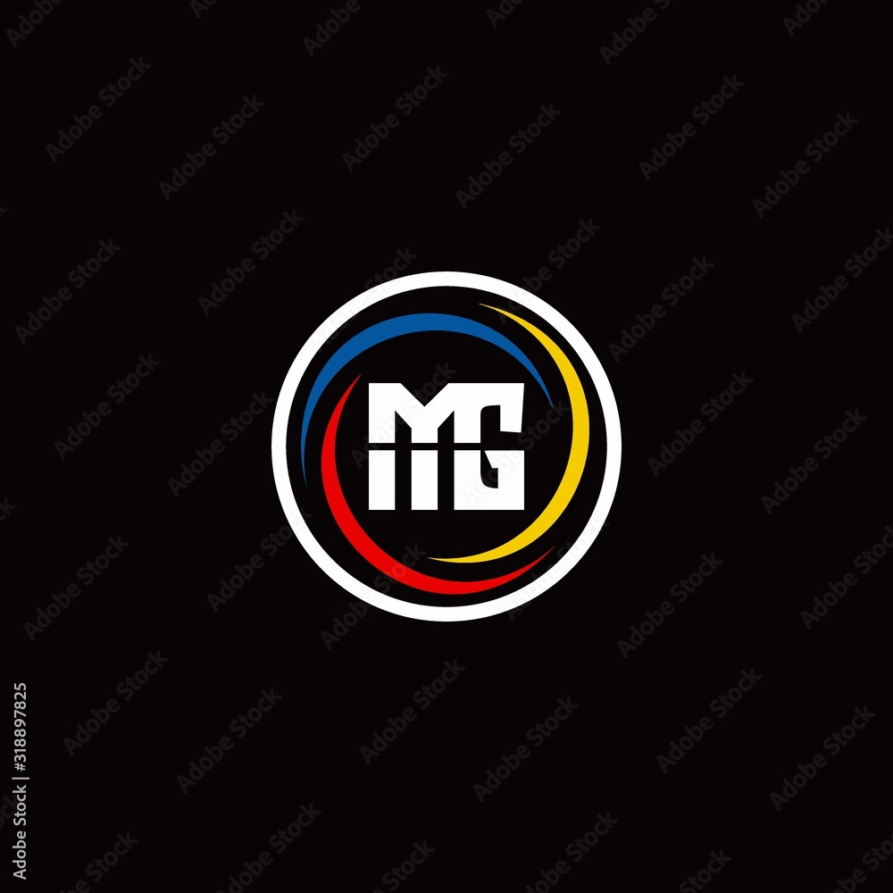 MG logo monogram isolated on circle shape with 3 slash colors rounded ...