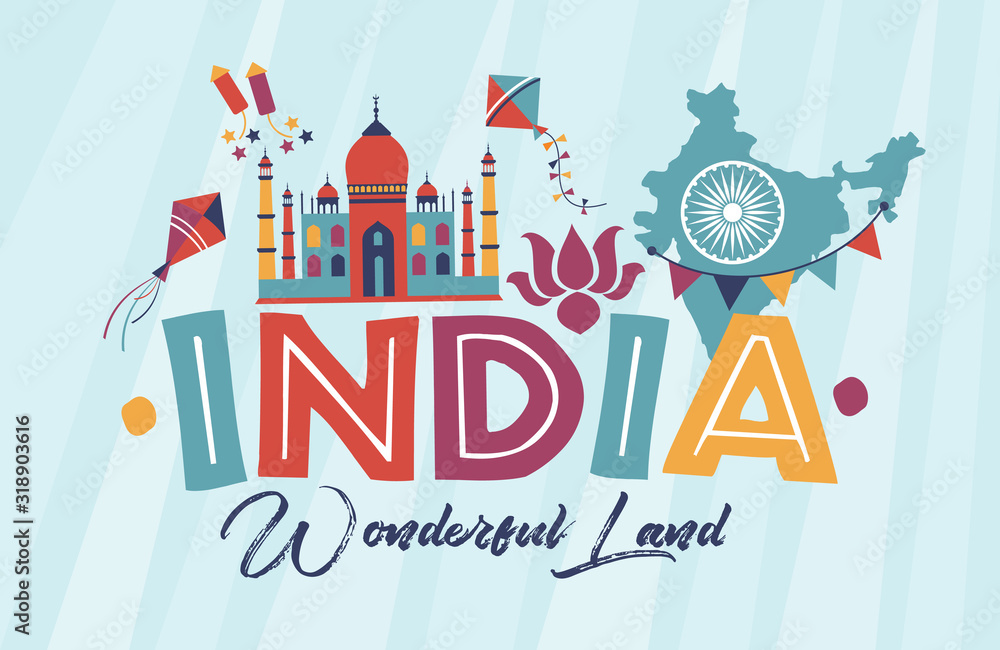 Travel illustration of India panorama vector background Stock Vector ...