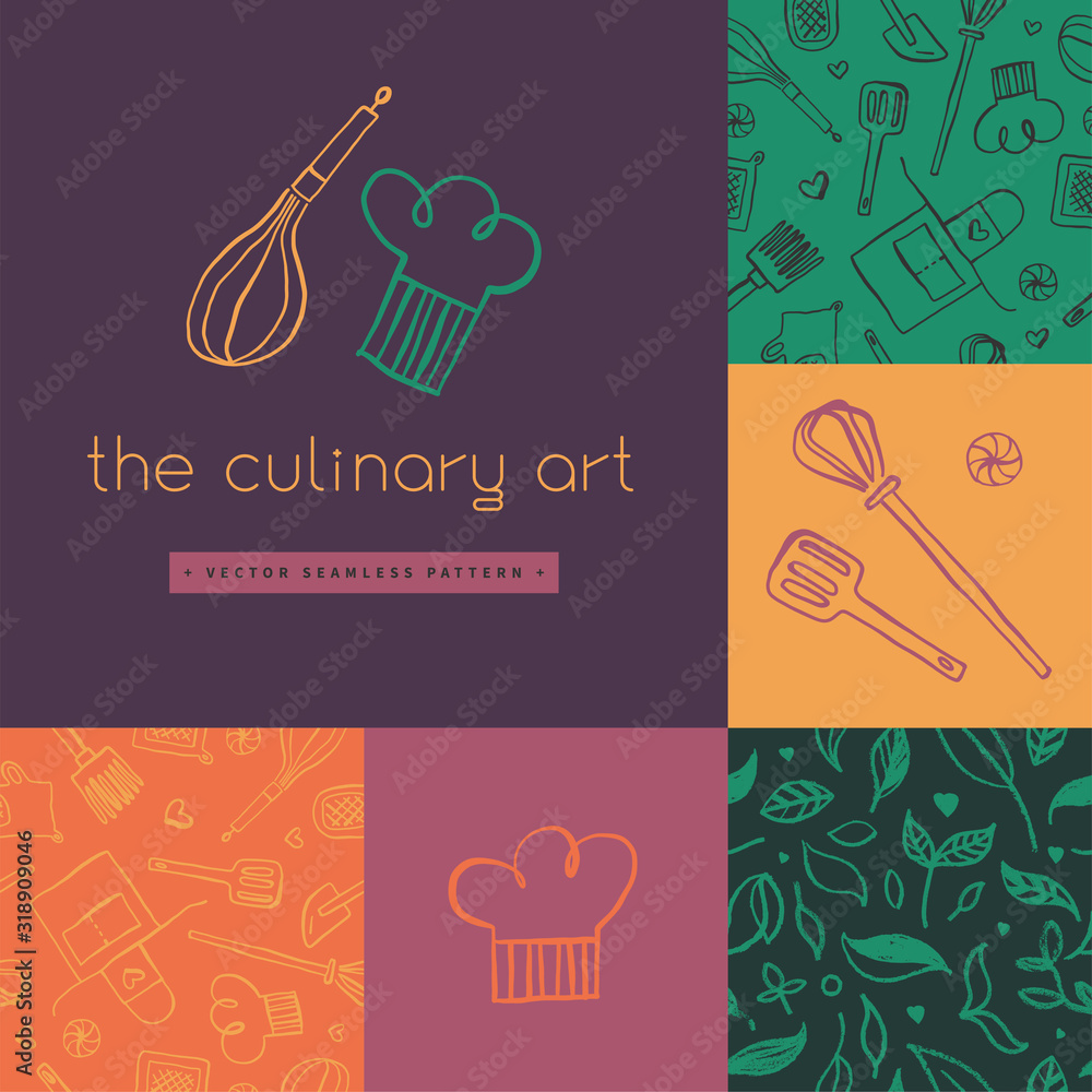 Gastronomy background with hand-drawn ink illustrations for restaurant ...