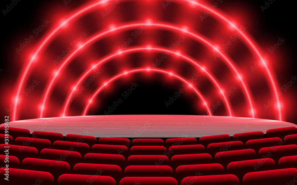 red neon light on the stage with chair in the hall Stock Vector | Adobe ...