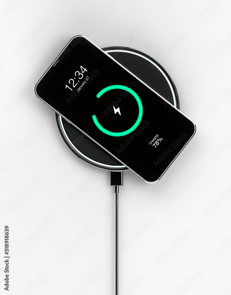 Charging smartphone with wireless charger - 3d rendering Stock ...