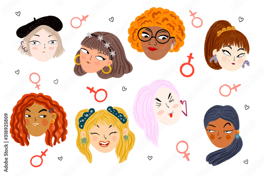 Fun girls faces Stock Illustration | Adobe Stock