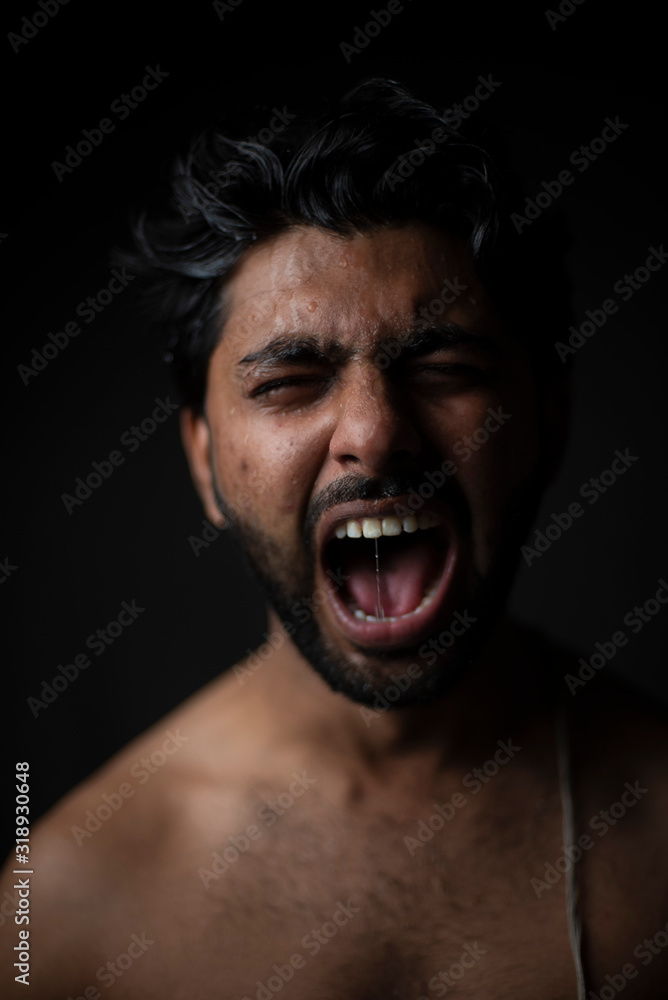 Portrait of young and handsome Indian Bengali brunette man in bare body ...