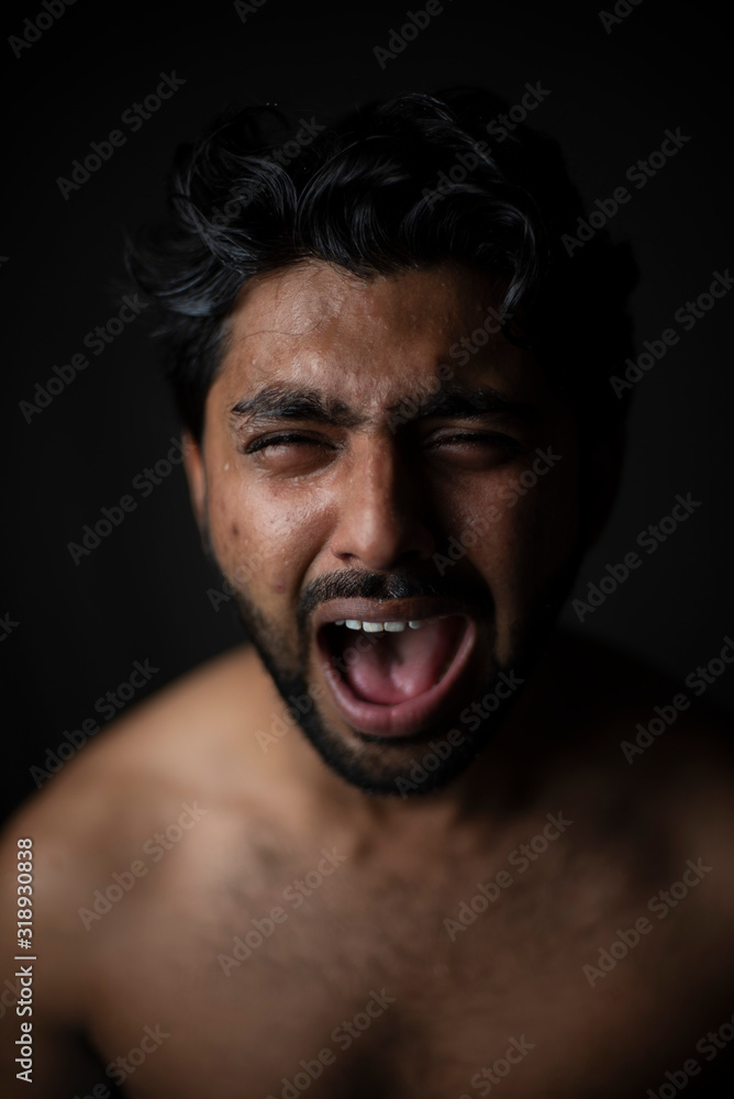 Portrait of young and handsome Indian Bengali brunette man in bare body ...