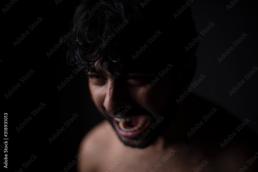 Portrait of young and handsome Indian Bengali brunette man in bare body ...