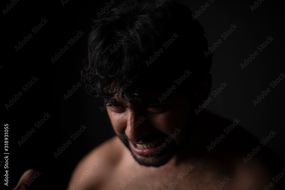 Portrait of young and handsome Indian Bengali brunette man in bare body ...