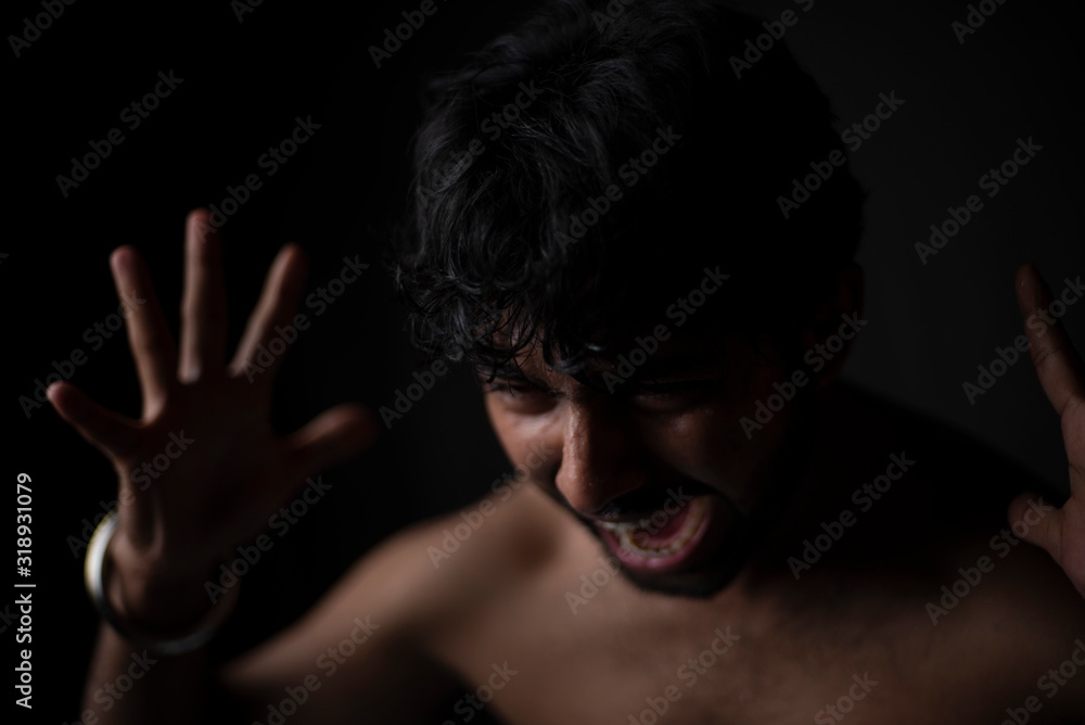 Portrait of young and handsome Indian Bengali brunette man in bare body ...