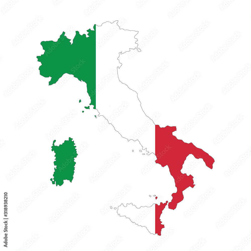 Vector political map of Italy with flag isolated on white background ...