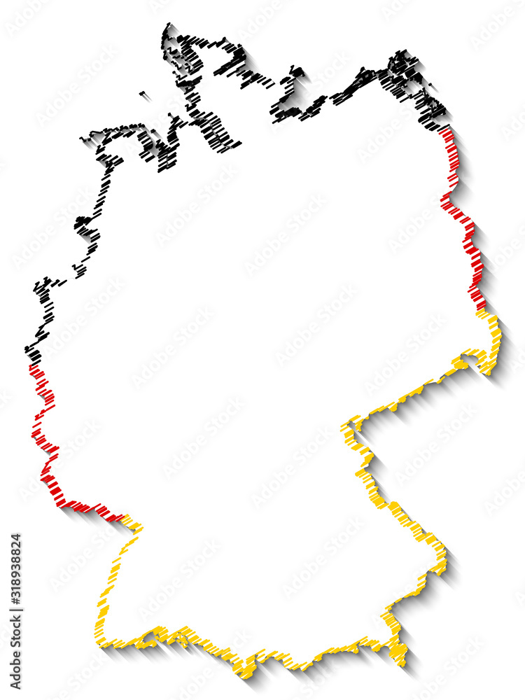 White abstract Germany map with a contour of national flag colors and ...