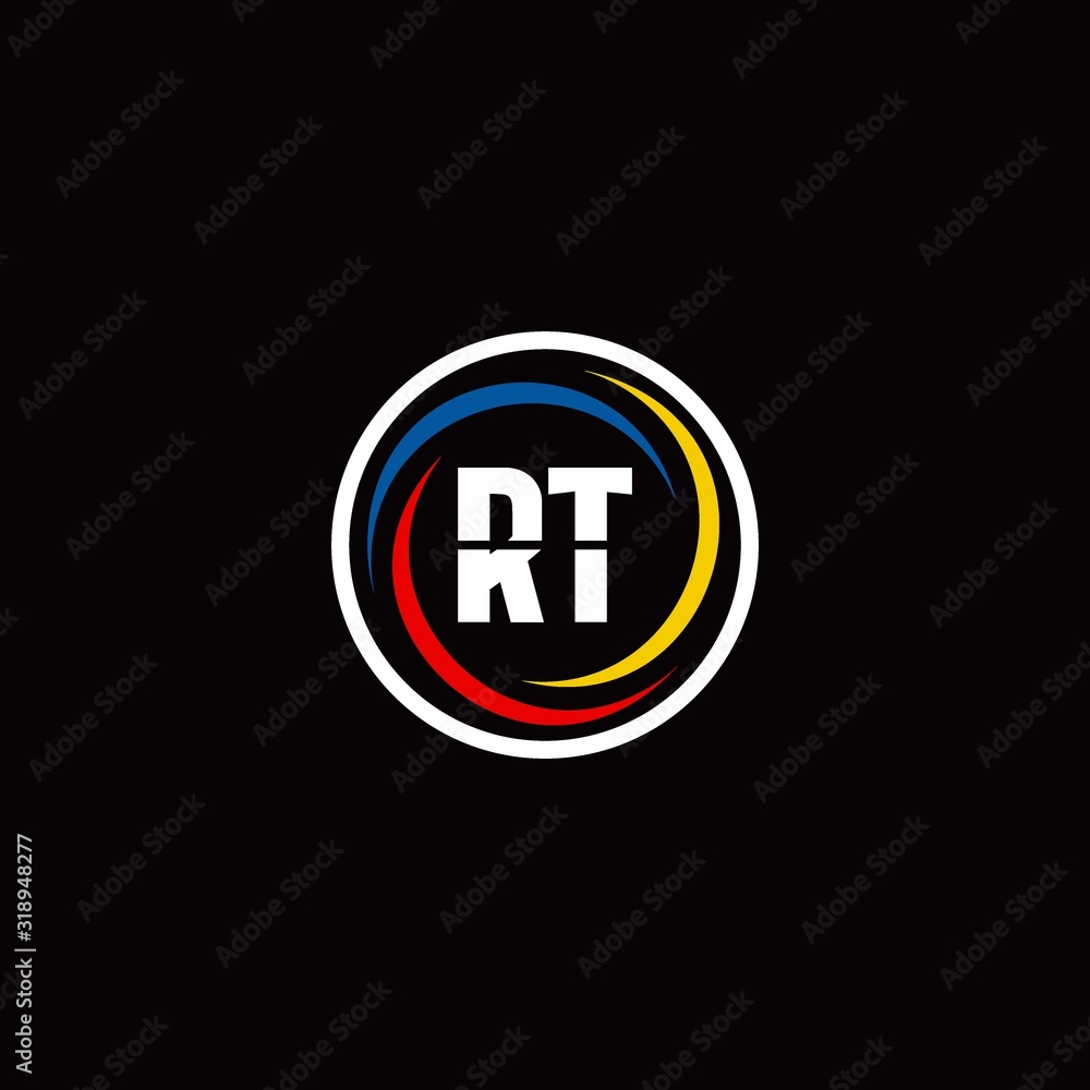 RT logo monogram isolated on circle shape with 3 slash colors rounded ...