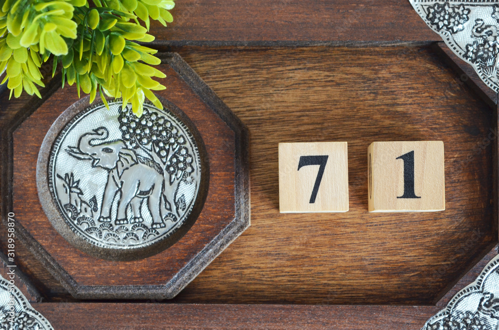 Number 71, Numbercube design with wooden board for background. Stock ...