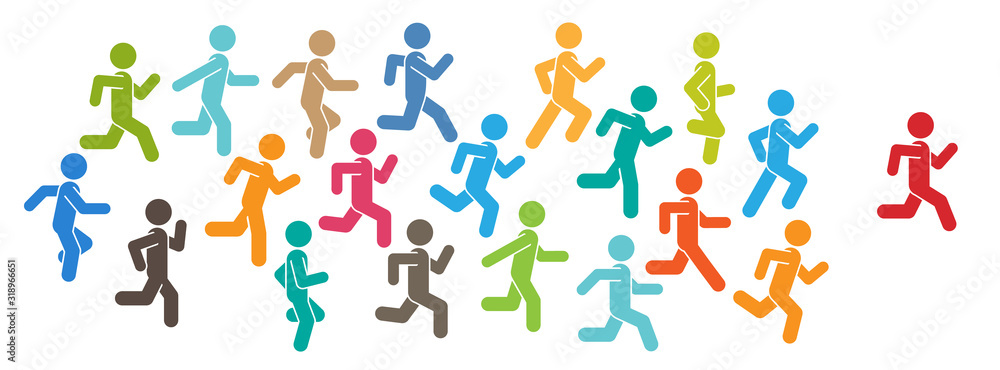Pictogram vector illustration of running men in motion. People runner ...