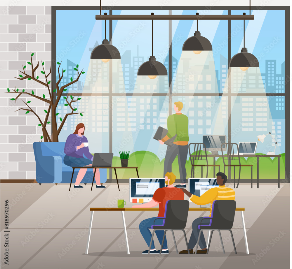 People working on corporation in office, using laptops and innovative ...