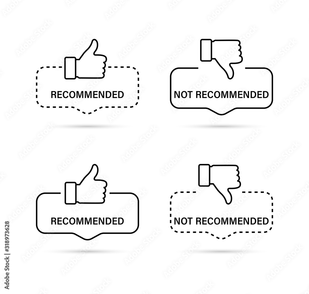 Recommended and Not Recommended icon. Linear Label recommended and not ...