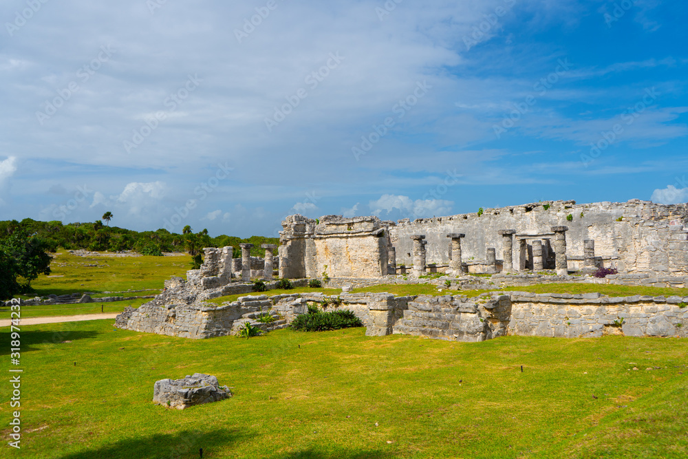 Ruins of ancient Tulum. Architecture of ancient maya. View with temple ...