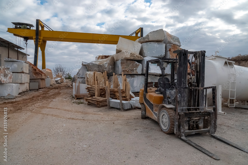 Cranes and marble in a marble factory Stock Photo | Adobe Stock