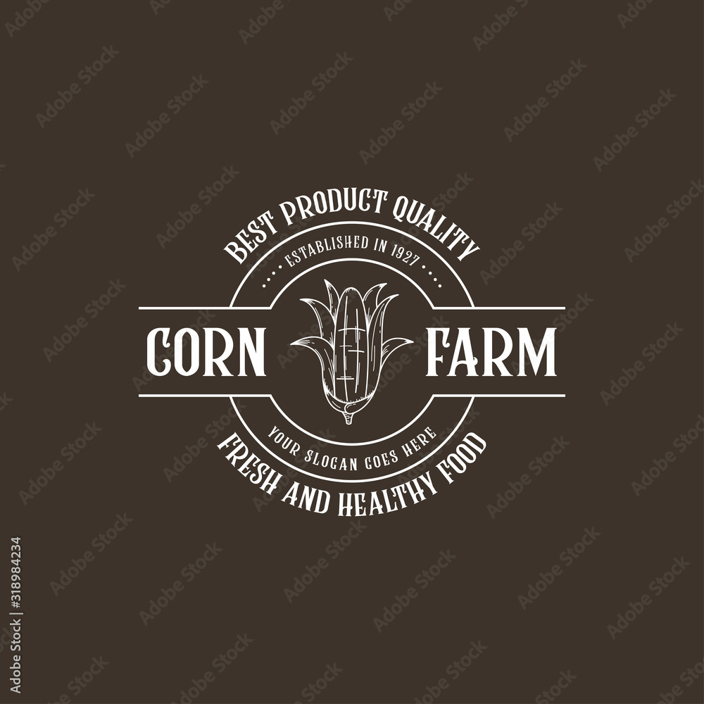 Vintage corn logo concept with hand drawn style vector Stock Vector ...