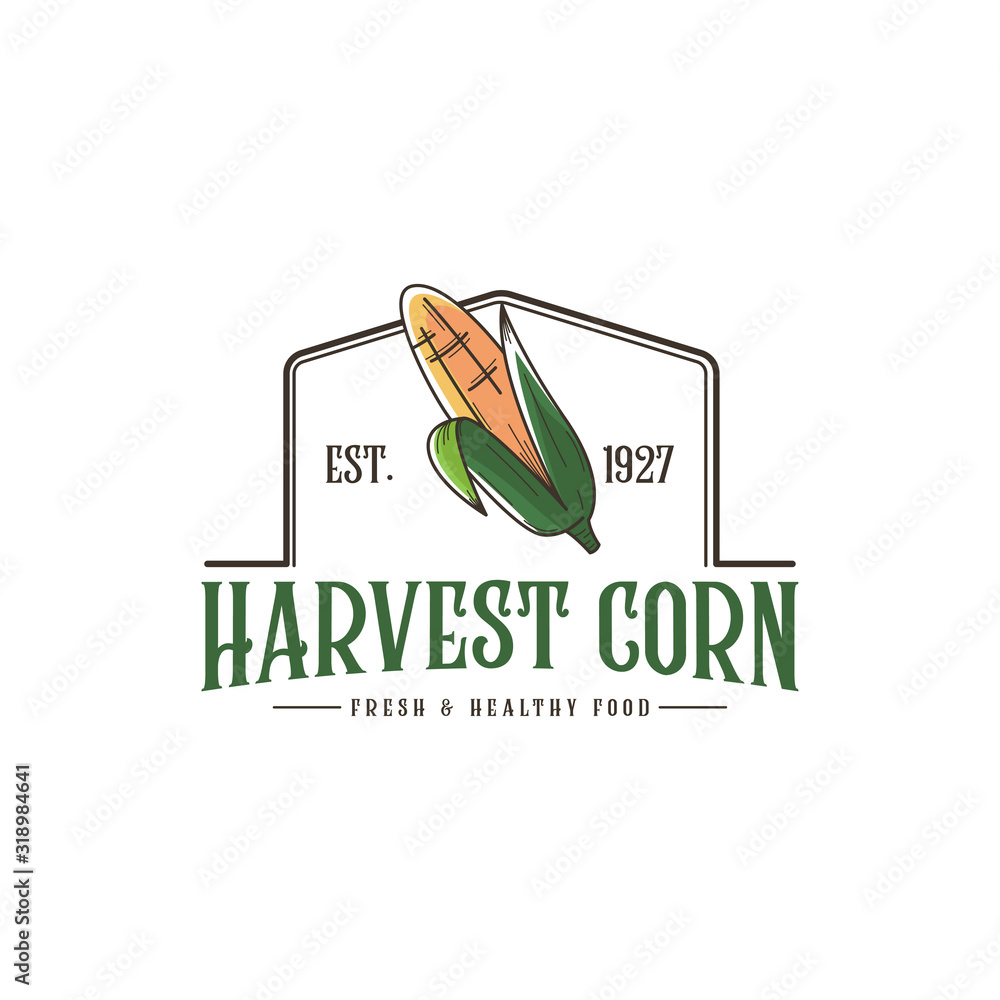 Vintage corn logo concept with hand drawn style vector Stock Vector ...
