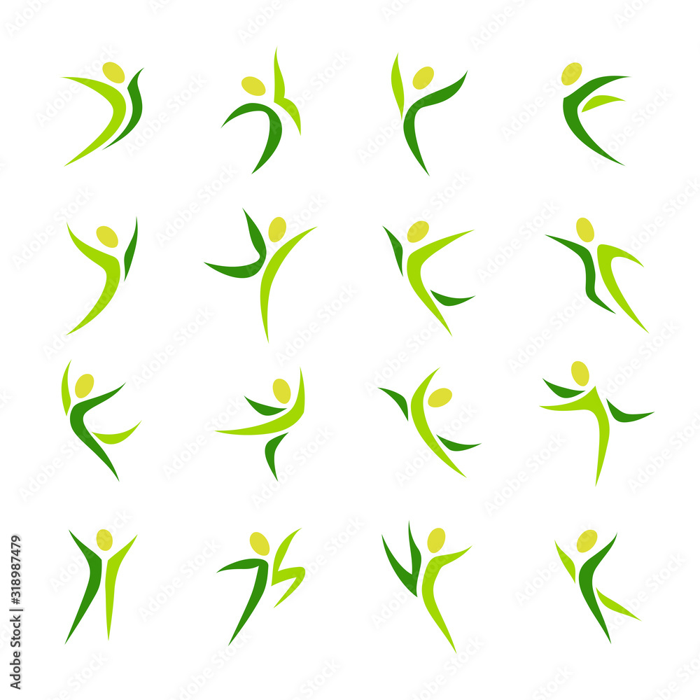 Abstract human figures in action. Vector logo template set. Elements ...