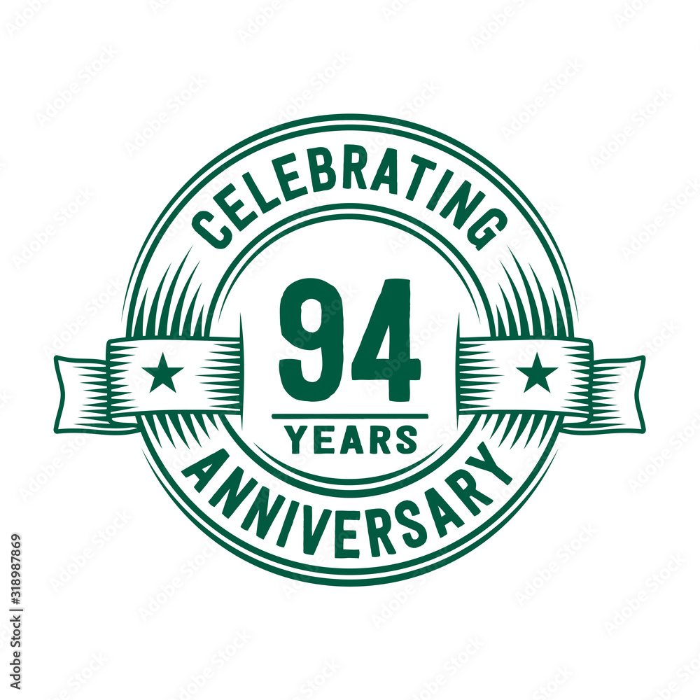Vetor de 94 years logo design template. 94th anniversary vector and ...