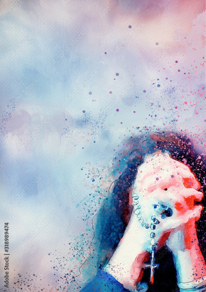 Prayer on the rosary. Christian background. Watercolor Stock ...
