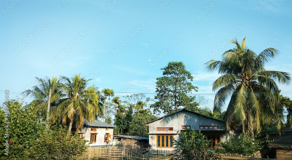 Indian village houses with beautiful nature scenery scenic view in ...