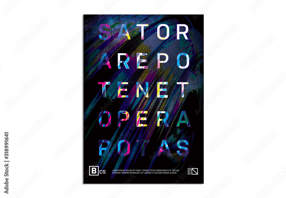 Colorful Poster Layout with Abstract Glowing Brushstroke Text Overlay ...