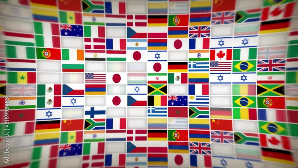 World Countries Flags Icons Background Loop/ 4k animation of an ...