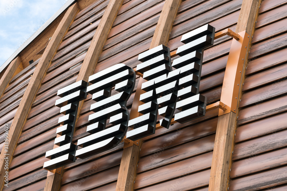 IBM logo sign (International Business Machines Corporation) on IBM ...