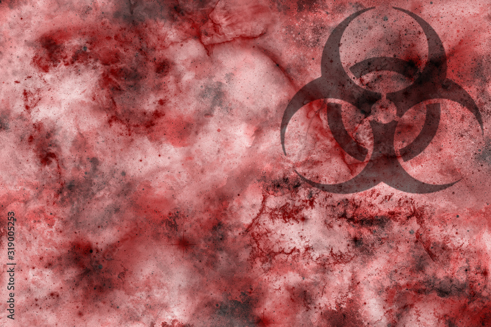Biohazard symbol on bloody background. Copy space for video title ...