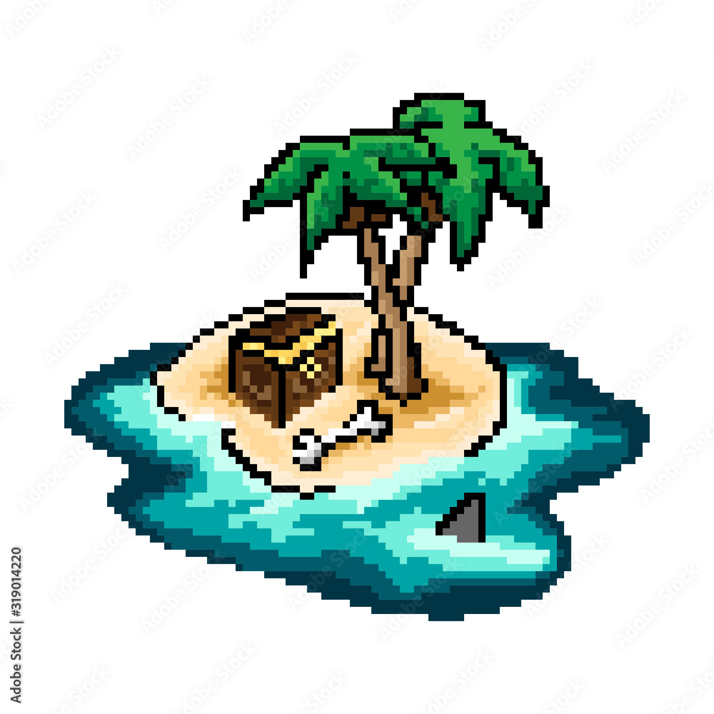 Pixel art treasure island vector illustration. Stock Vector | Adobe Stock