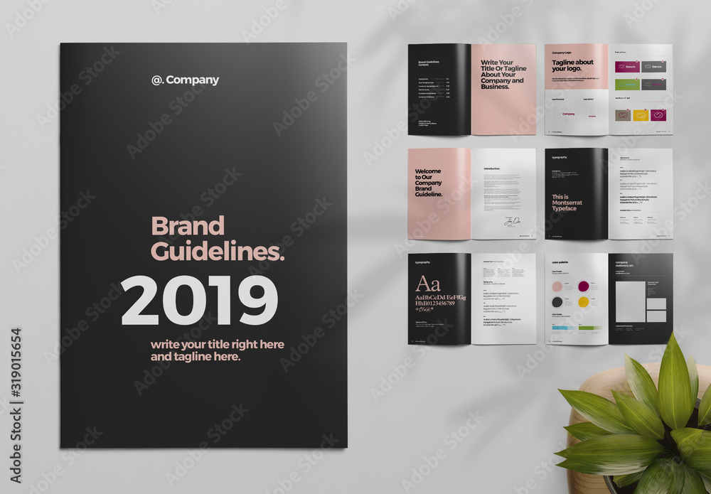 Black and Pink Brand Guideline Brochure Layout Stock Template | Adobe Stock
