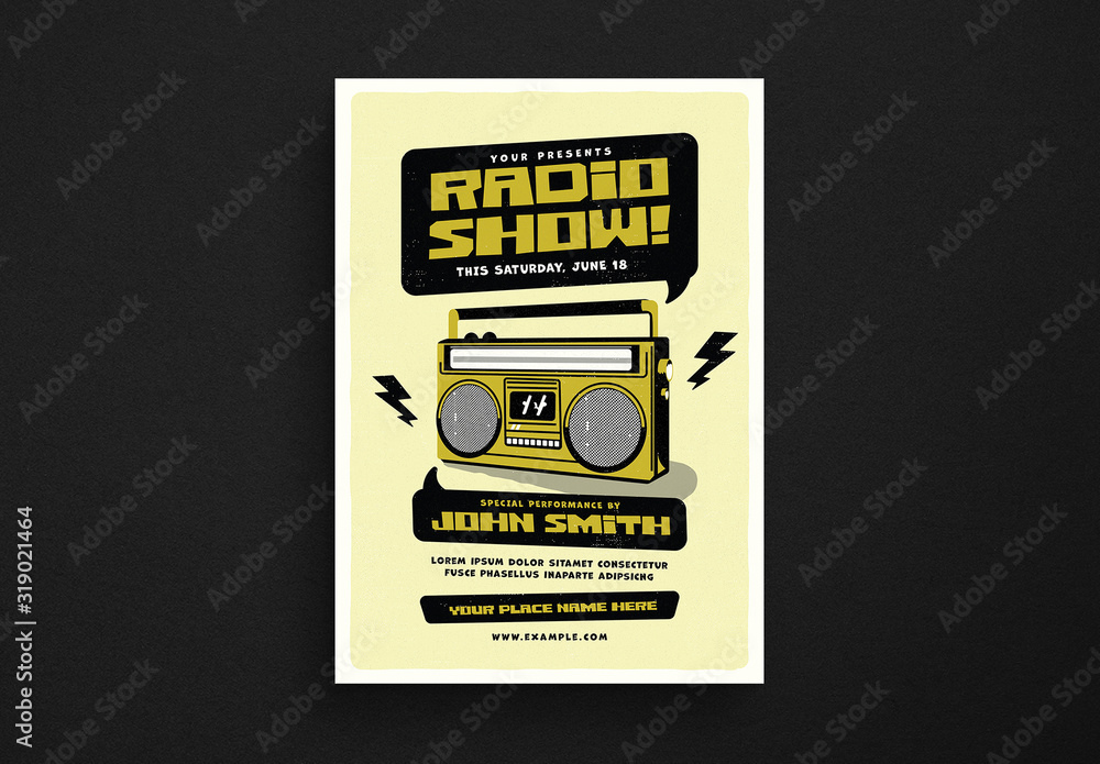 Edgy Style Radio Event Flyer Layout Stock Template | Adobe Stock
