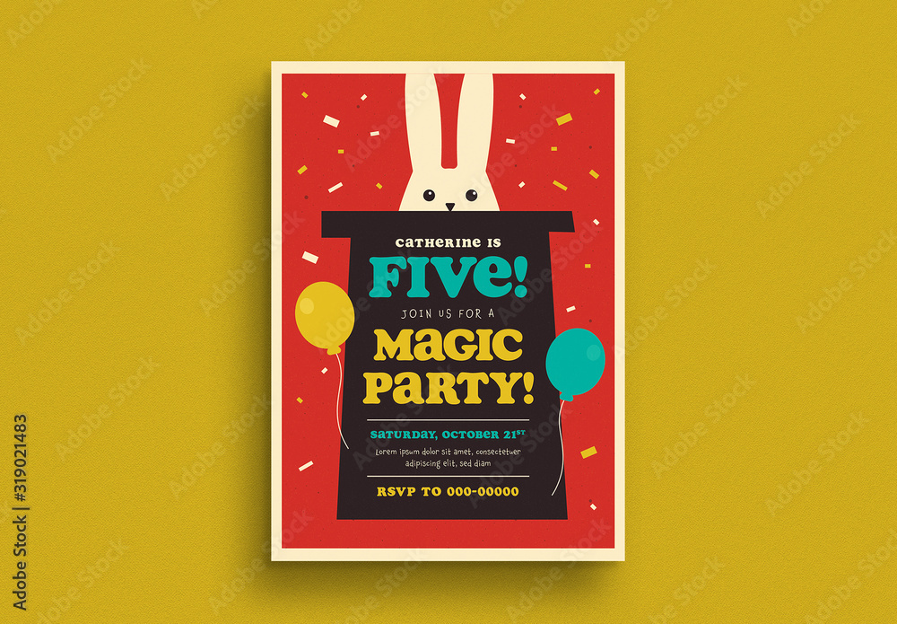Magic Show Birthday Invitation Layout Stock Template | Adobe Stock