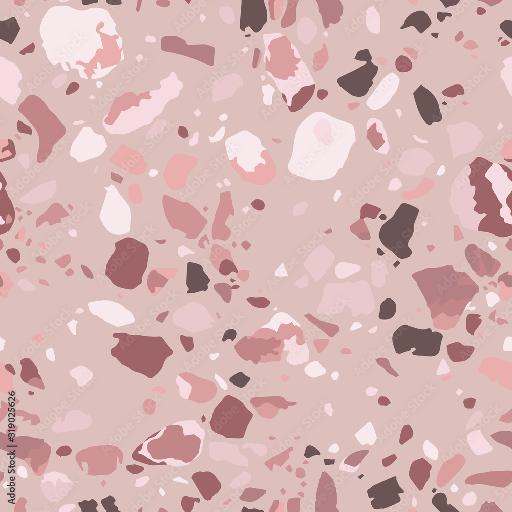 Pink terrazzo floor seamless pattern. Vector texture of mosaic floor ...
