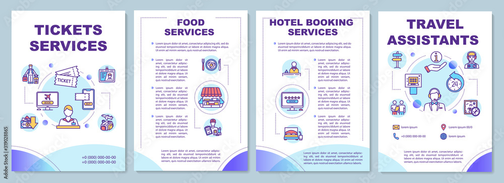 Tickets services brochure template. Travel assistant. Hotel booking ...