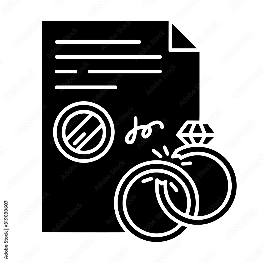 Divorce black glyph icon. Formal ending of marriage. Legal separation ...