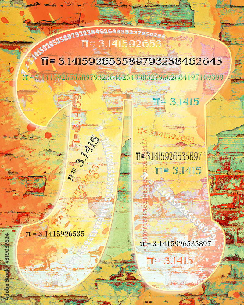 Pi symbol with math formula written inside typography with a brick ...