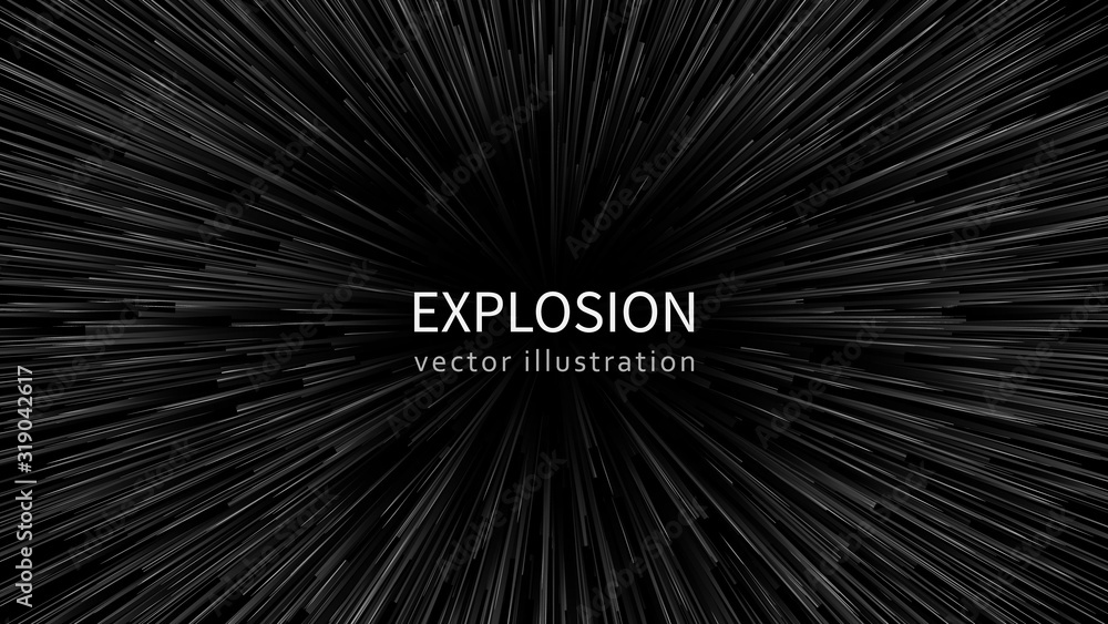 Abstract exploding effect. Black and white vector illustration Stock ...