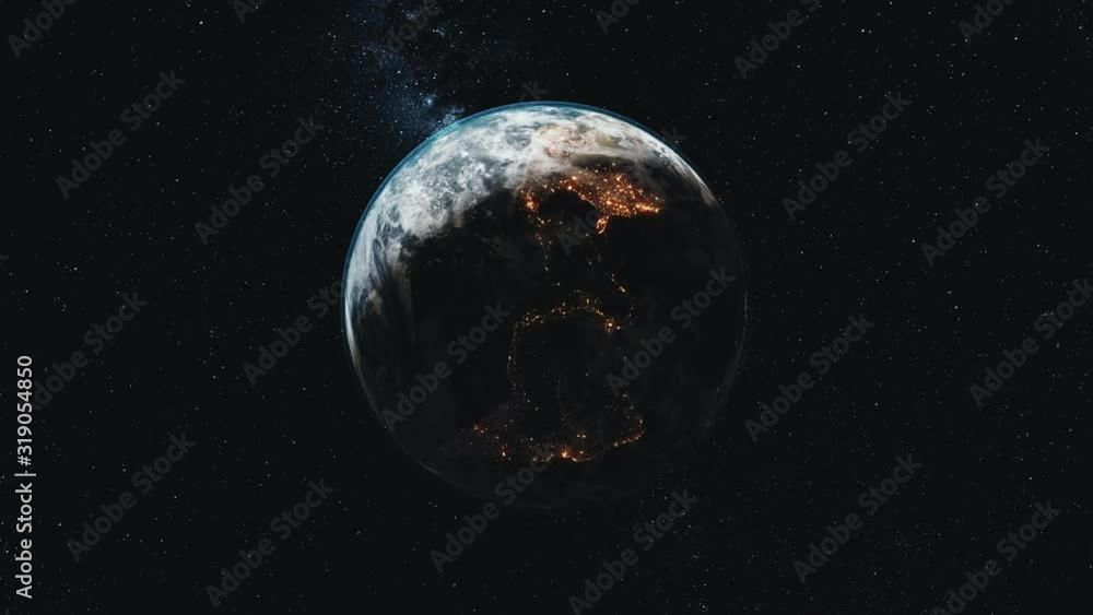 Earth view from space rotation night to day transition. Sunrise sunset ...