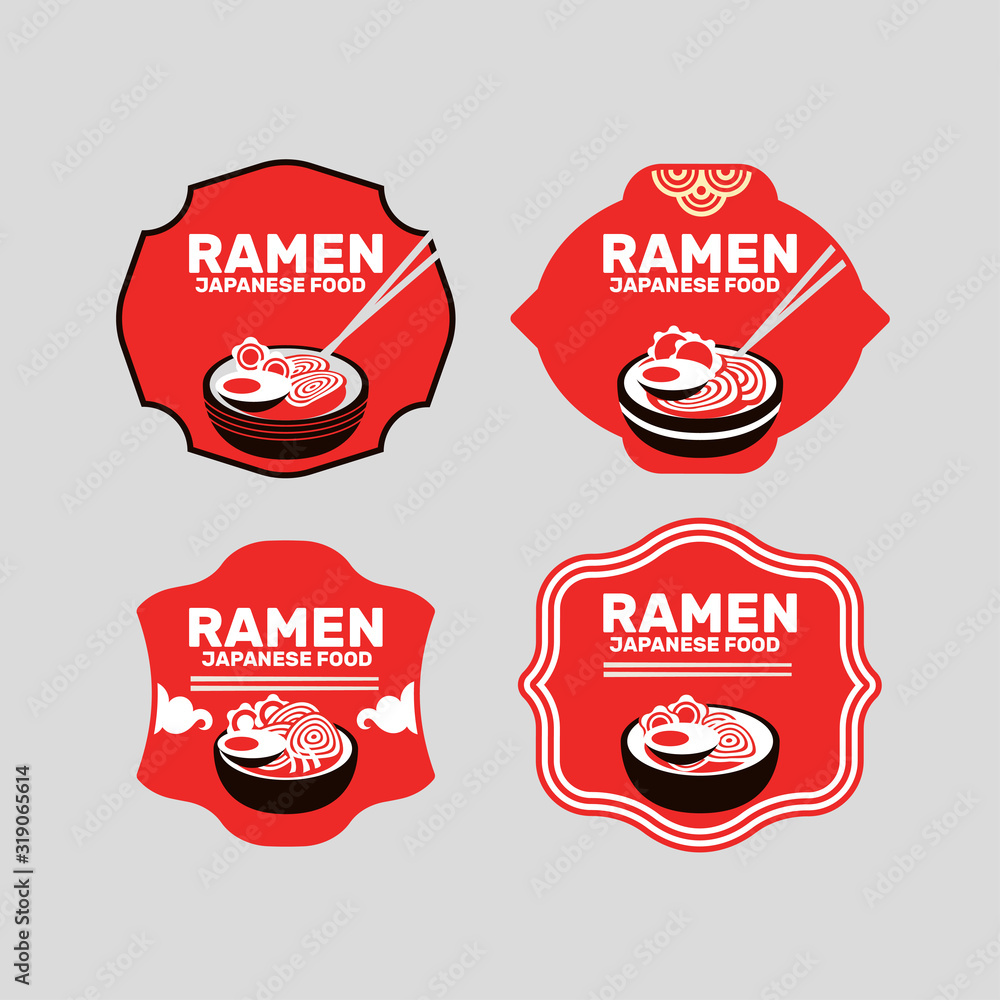 Set of Japanese noodles or Ramen logo, badges, banners, labels, emblem ...