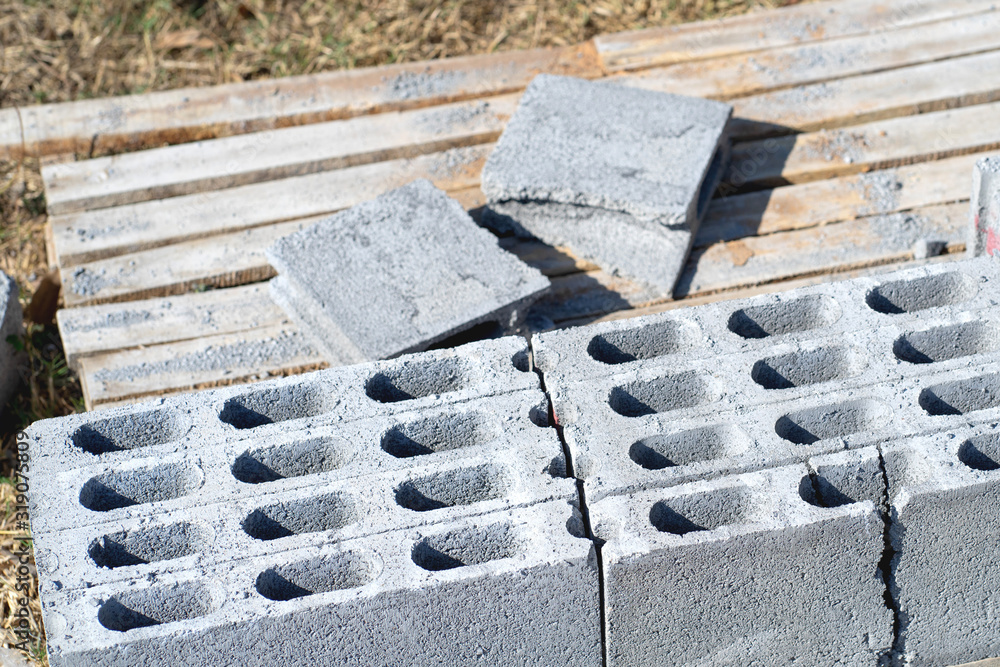 Stack of Concrete Blocks for construction on wood pallet, Background ...