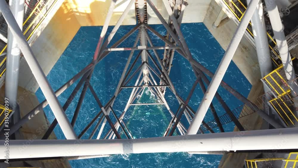 Offshore jack-up drilling rig leg. General view of welded steel lattice ...