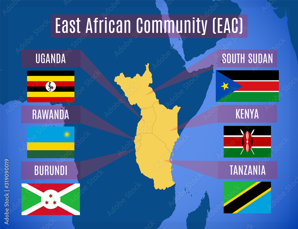 Vector map and flags of the East African Community (EAC) Stock Vector ...